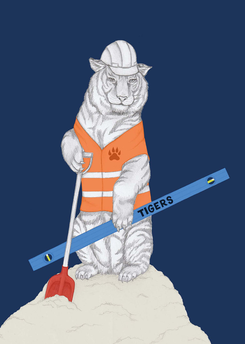 Tiger Construction illustrated card by Amsterdam artist I AM NIEN