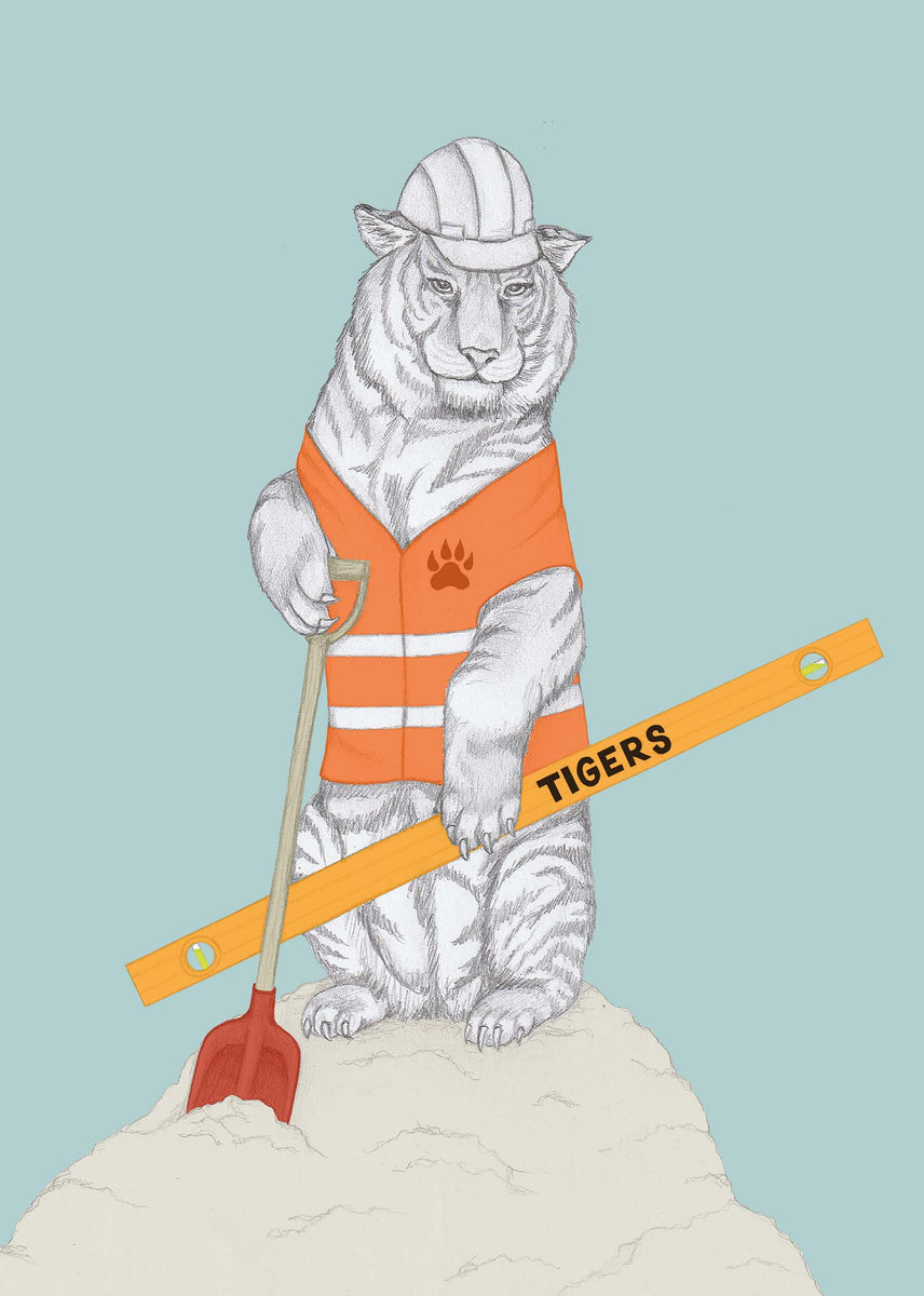 Tiger Construction illustrated card by Amsterdam artist I AM NIEN